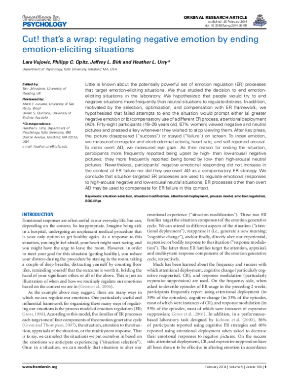 (PDF) Cut! that's a wrap: regulating negative emotion by ending emotion ...