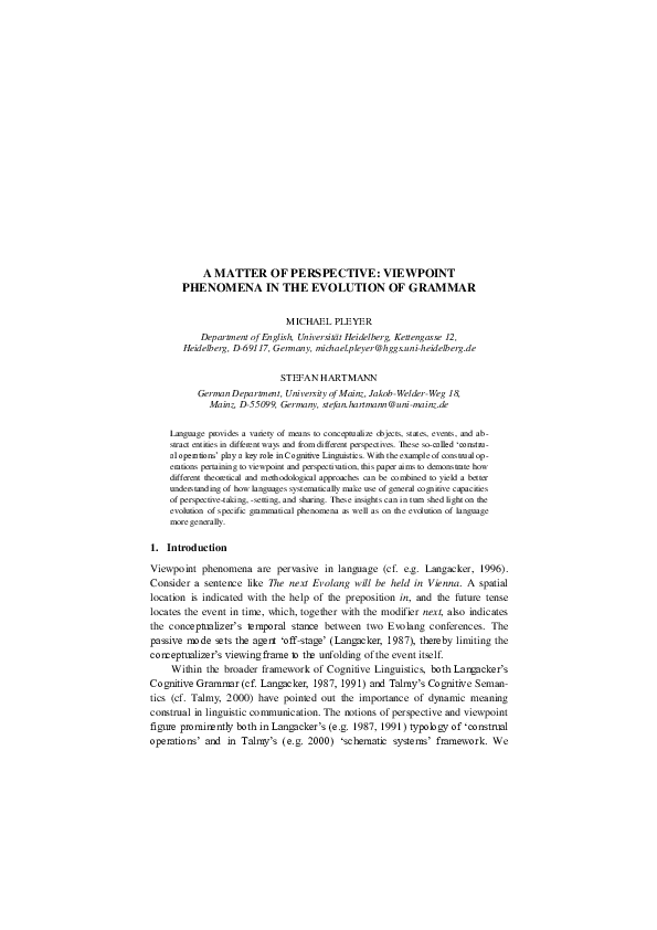 (PDF) A Matter of Perspective: Viewpoint Phenomena in the Evolution of ...
