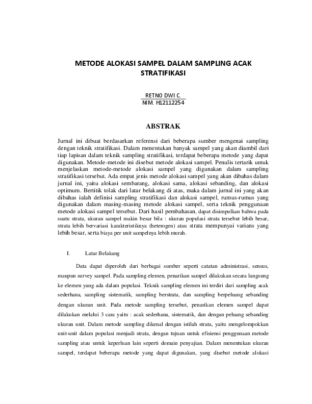 (DOC) ALOKASI SAMPEL nh DENGAN METODE OPTIMAL DALAM SAMPLING ACAK ...