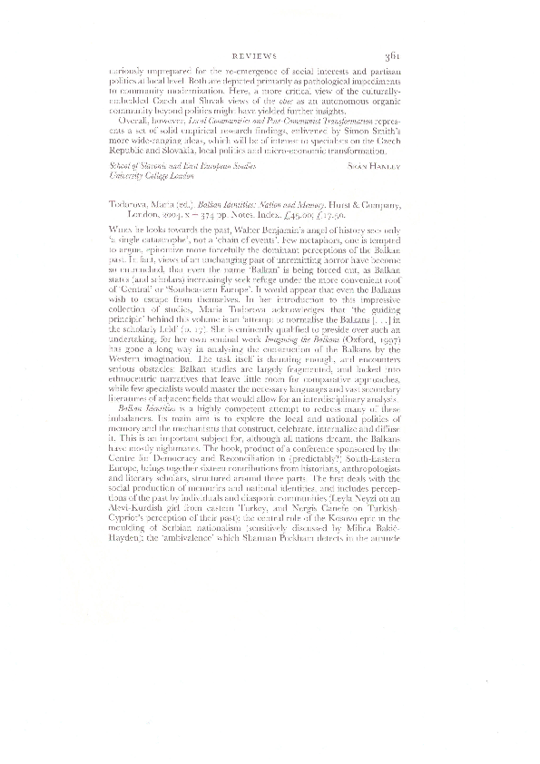 (PDF) Maria Todorova (ed.), Balkan Identities: Nation and Memory