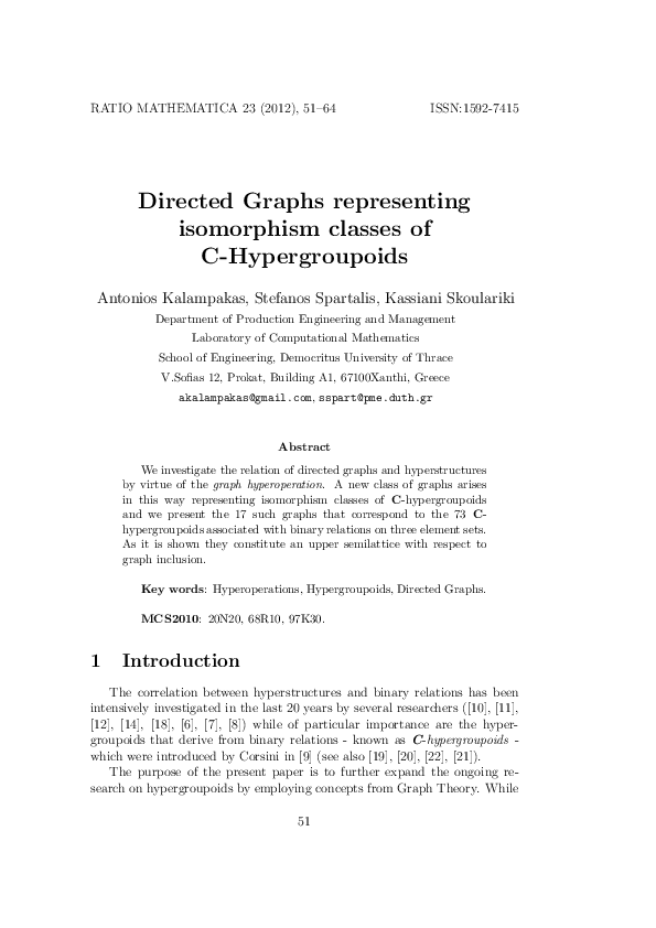 Pdf Directed Graphs Representing Isomorphism Classes Of C Hypergroupoids