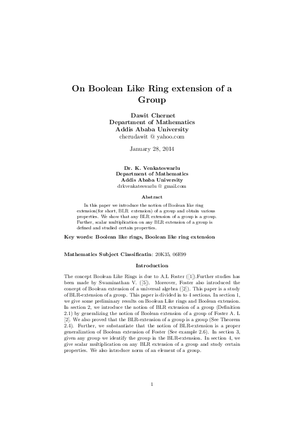 (PDF) On Boolean Like Ring extension of a Group