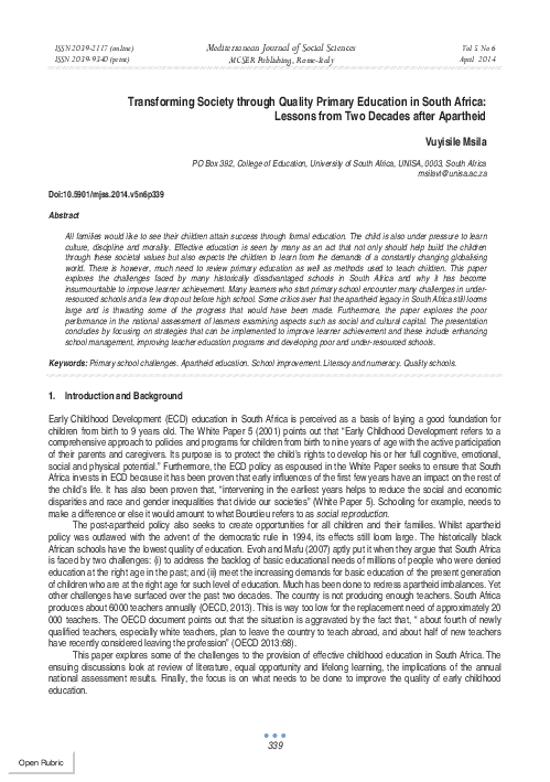 (PDF) Promoting the implementation of inclusive education in primary schools in South Africa ...