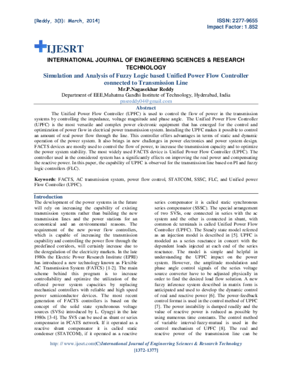 Pdf Simulation And Analysis Of Fuzzy Logic Based Unified Power Flow