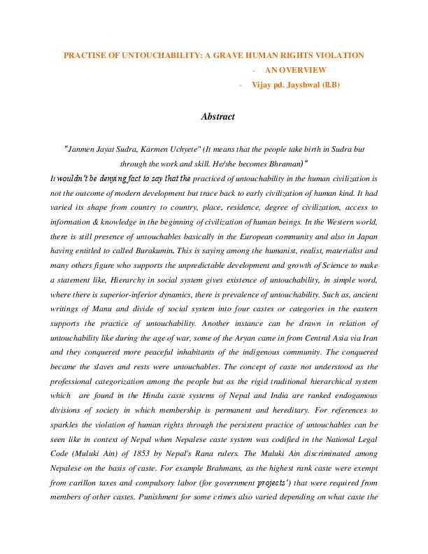 (DOC) PRACTISE OF UNTOUCHABILITY: A GRAVE HUMAN RIGHTS VIOLATION -AN ...