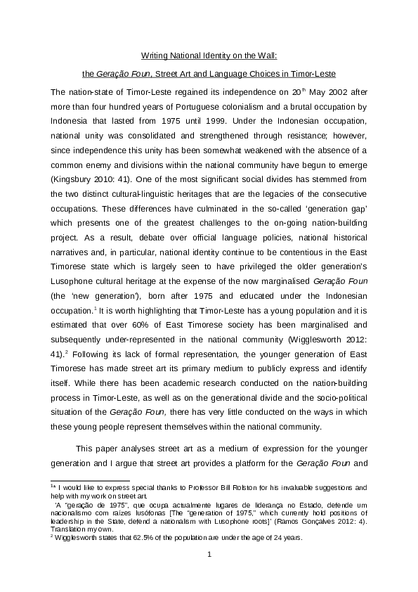 (DOC) Writing National Identity on the Wall: the Geração Foun, Street ...