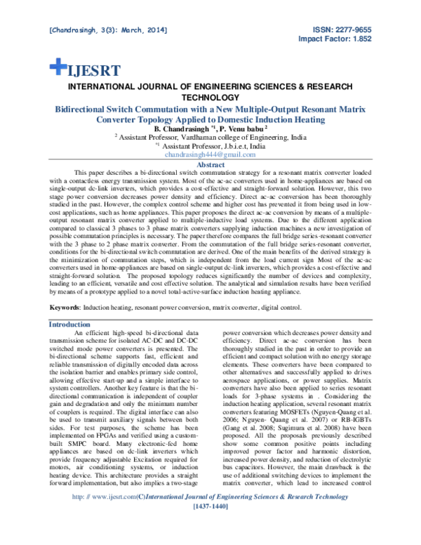 Pdf Bidirectional Switch Commutation With A New Multiple Output Resonant Matrix Converter