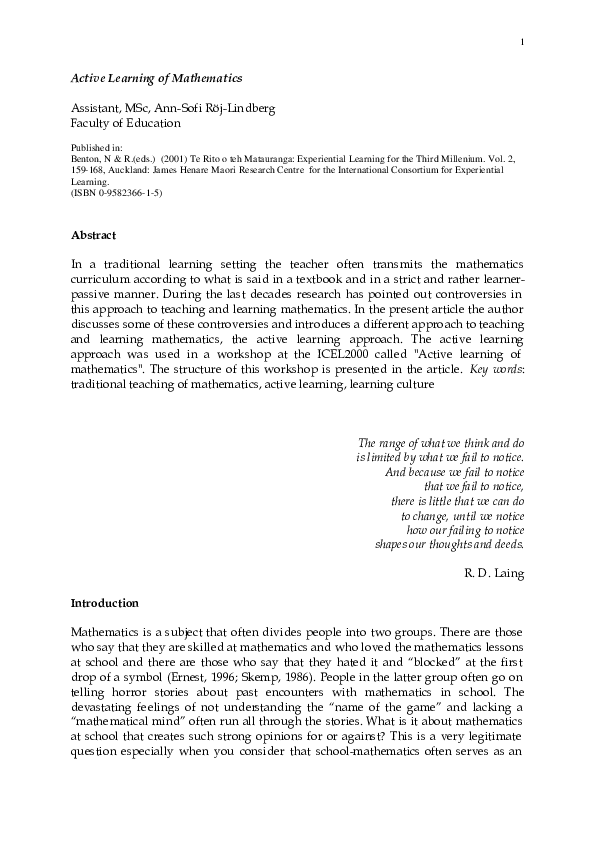 (PDF) Active learning of mathematics