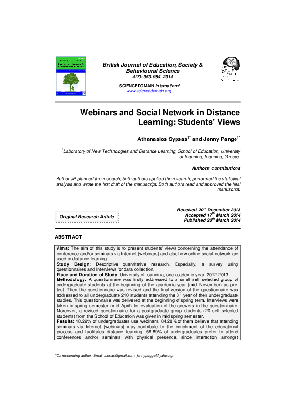 (PDF) Webinars and Social Network in Distance Learning: Students’ Views