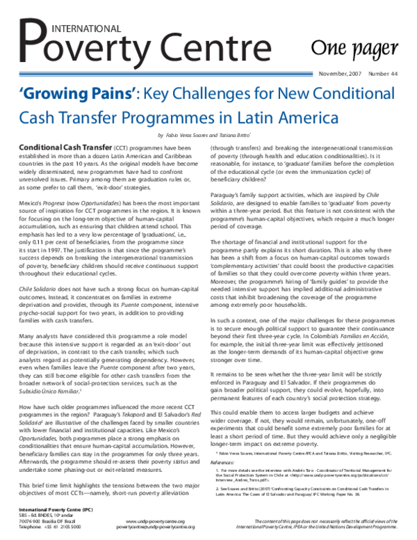 (PDF) Growing Pains?: Key Challenges for New Conditional Cash Transfer ... (PDF) Growing Pains?: Key Challenges for New Conditional Cash Transfer ...
