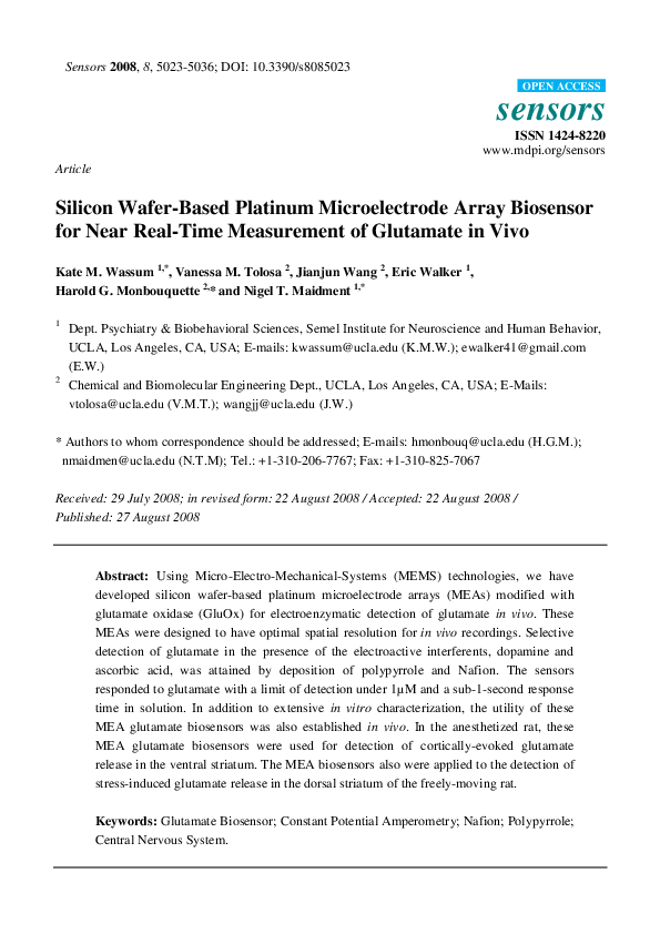 Pdf Silicon Wafer Based Platinum Microelectrode Array Biosensor For Near Real Time Measurement