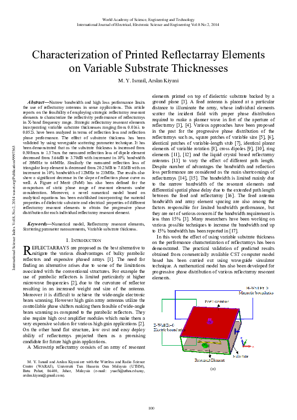 Pdf Characterization Of Printed Reflectarray Elements On Variable