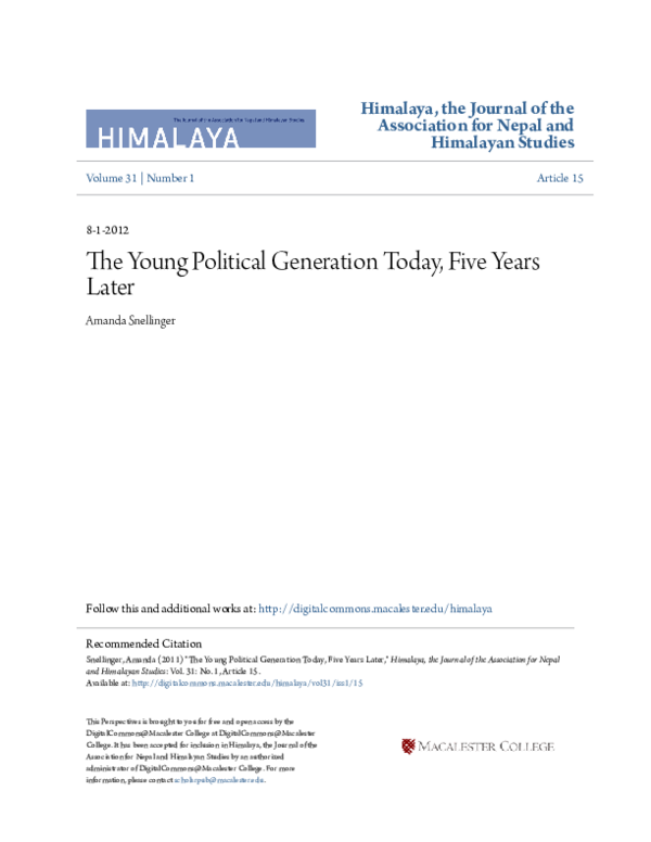 (PDF) The Young Political Generation Today, Five Years Later