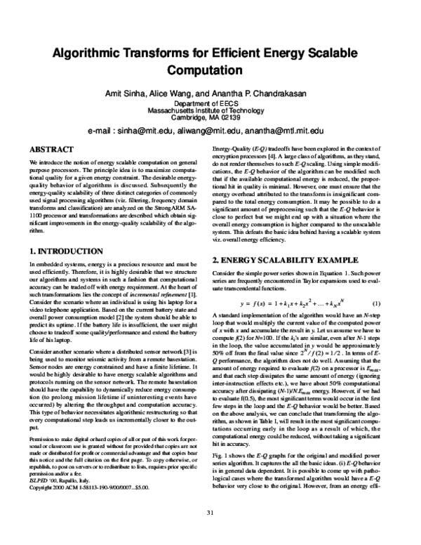 Pdf Algorithmic Transforms For Efficient Energy Scalable Computation