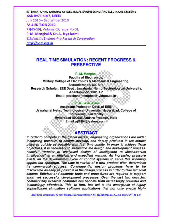 (PDF) REAL TIME SIMULATION: RECENT PROGRESS & PERSPECTIVE