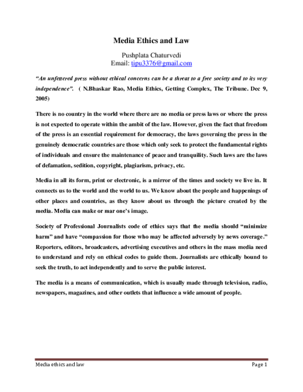 (DOC) Media Ethics and Law