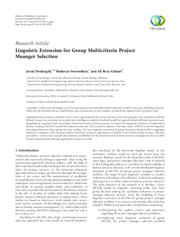 (PDF) Linguistic Extension for Group Multicriteria Project Manager ...