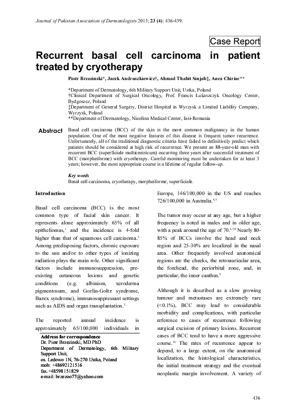 (PDF) Recurrent Basal Cell Carcinomas in patient treated by cryotherapy