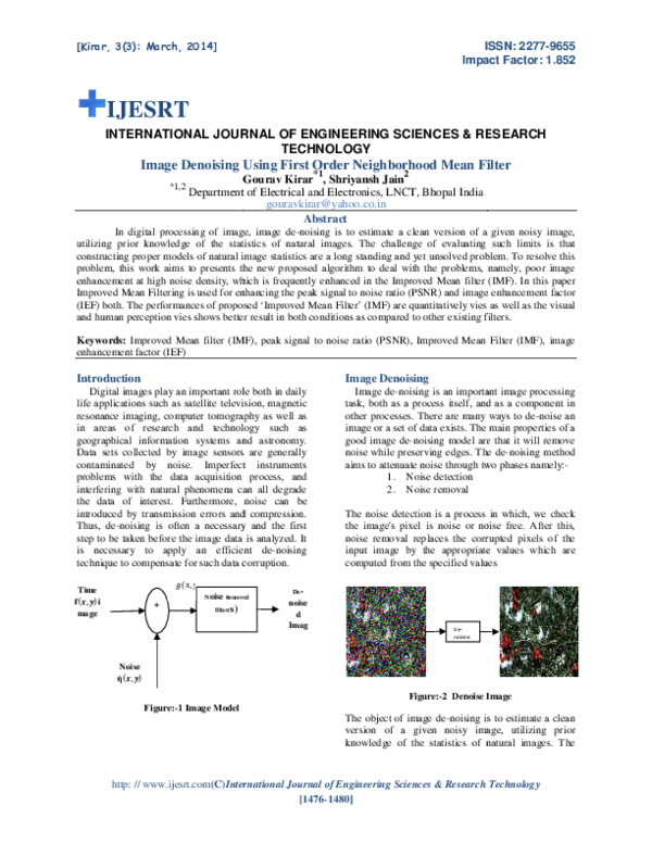 (PDF) Image Denoising Using First Order Neighborhood Mean Filter.