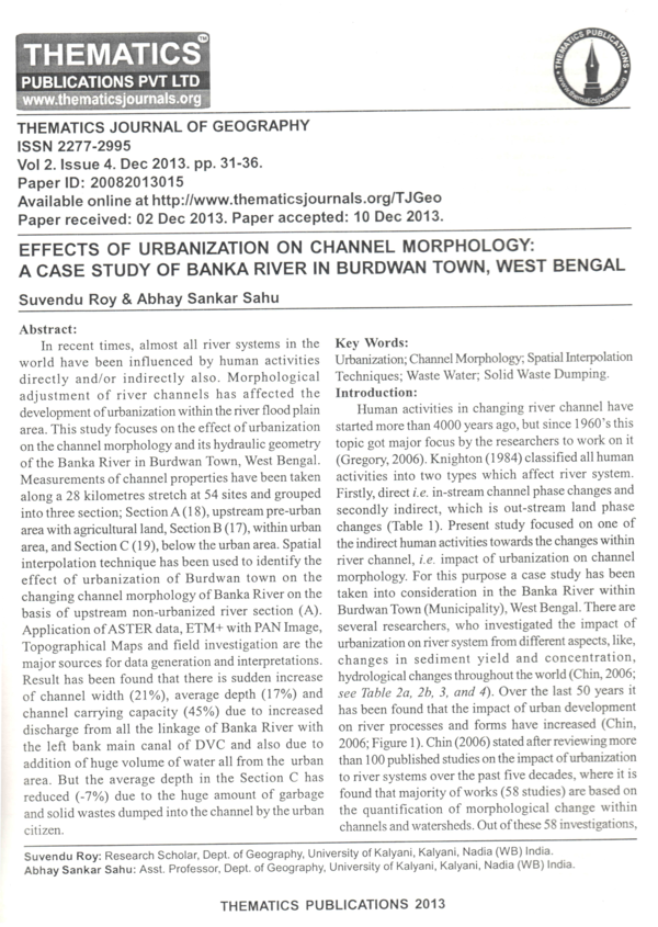 (PDF) Effects of Urbanization on Channel Morphology: A Case Study of ...