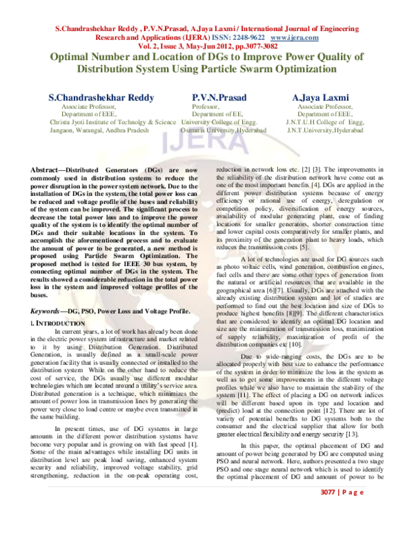 Pdf Optimal Number And Location Of Dgs To Improve Power Quality Of Distribution System Using