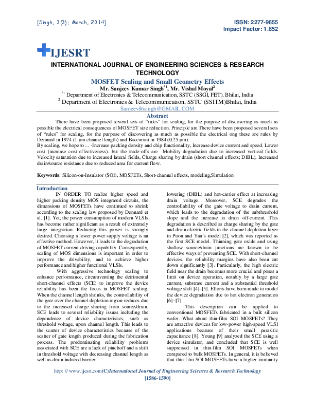 (PDF) MOSFET Scaling and Small Geometry Effects.