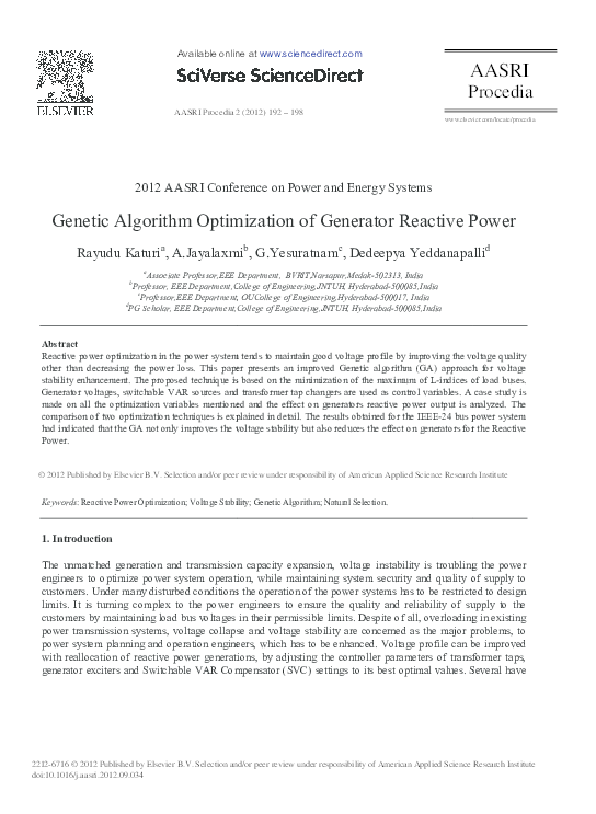 (PDF) Genetic Algorithms Optimization of Generator Reactive Power