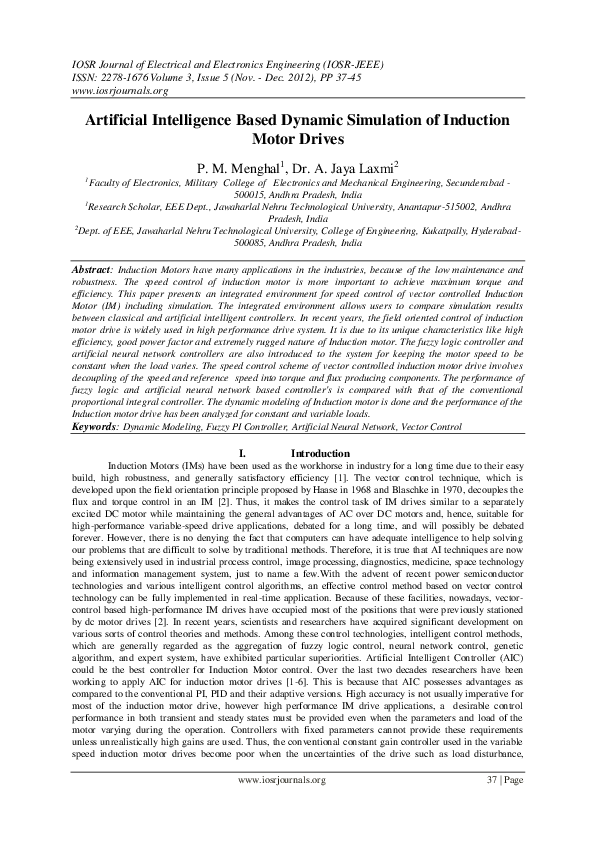 Pdf Artificial Intelligence Based Dynamic Simulation Of Induction Motor Drives