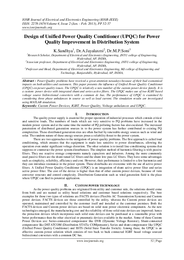 (PDF) Design of Unified Power Quality Conditioner (UPQC) for Power ...
