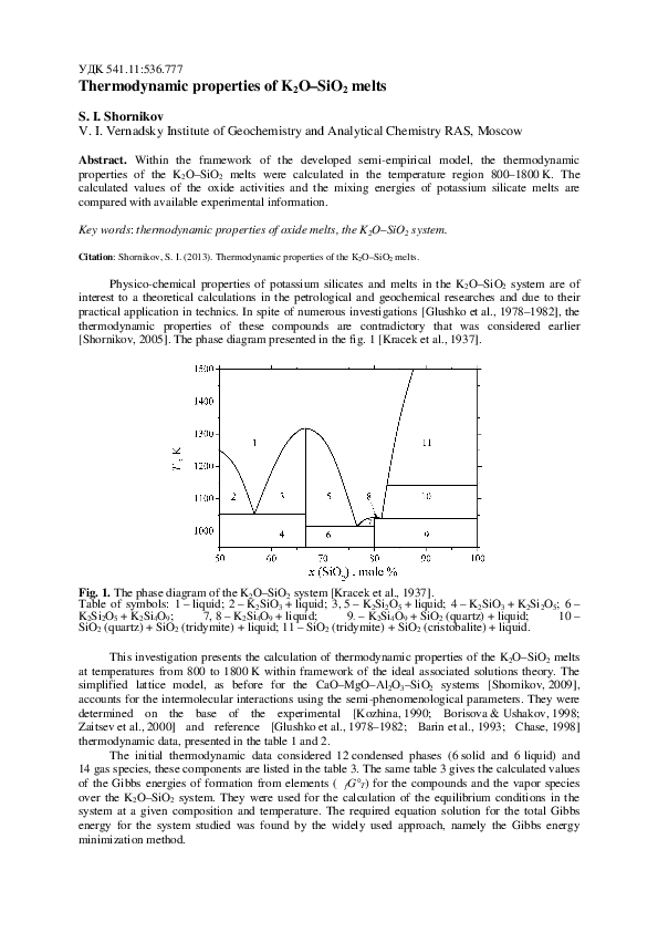 (PDF) Thermodynamics of K2O-SiO2 system