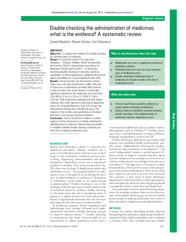 (PDF) Double checking the administration of medicines: what is the ...