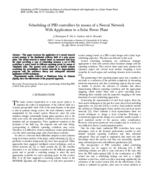 (PDF) Scheduling of PID controllers by means of a neural network with application to a solar ...