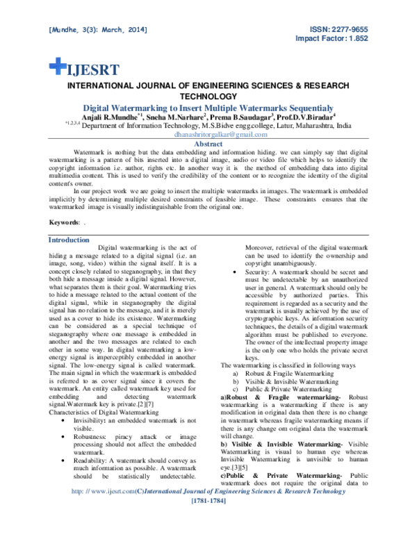 (PDF) Digital Watermarking to Insert Multiple Watermarks Sequential.