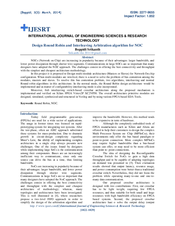 Pdf Design Round Robin And Interleaving Arbitration Algorithm For Noc 6241