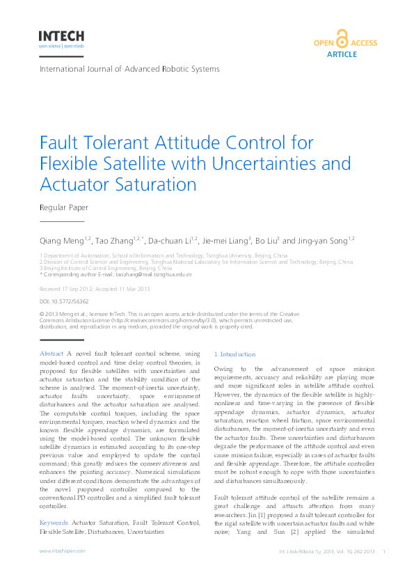 (PDF) Fault Tolerant Attitude Control for Flexible Satellite with Uncertainties and Actuator ...