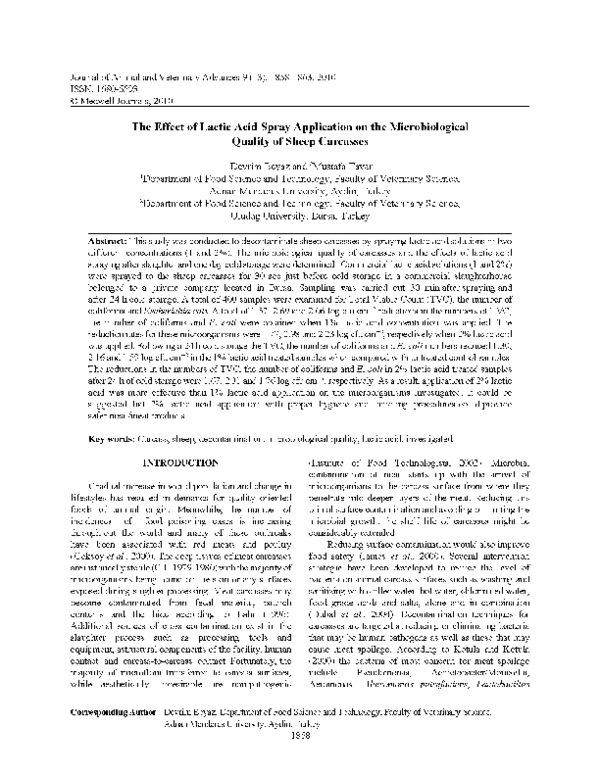 (PDF) The Effect of Lactic Acid Spray Application on the ...