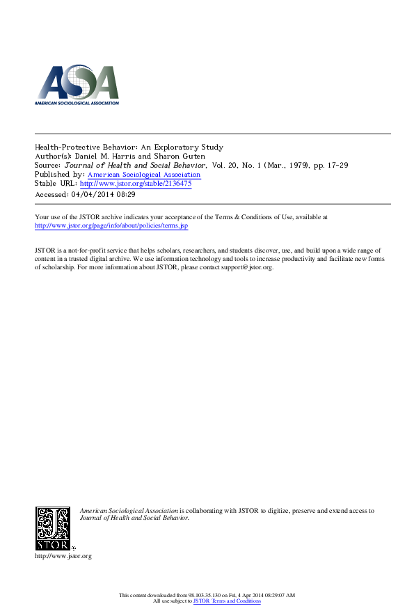 (PDF) Health-Protective Behavior: An Exploratory Study Author(s