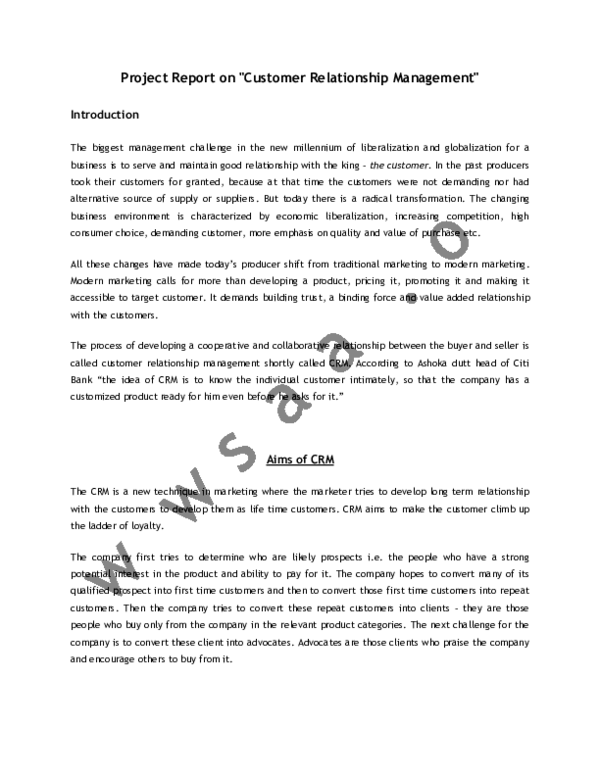 (PDF) Project Report on "Customer Relationship Management"