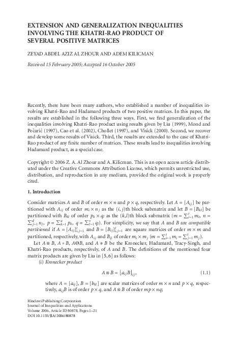 (PDF) EXTENSION AND GENERALIZATION INEQUALITIES INVOLVING THE KHATRI ...