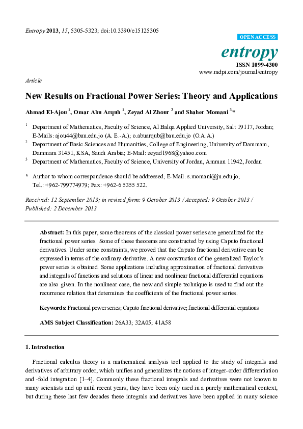 Pdf New Results On Fractional Power Series Theory And Applications