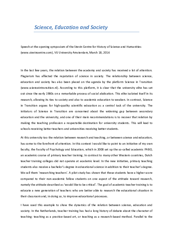 (PDF) Science, Education and Society