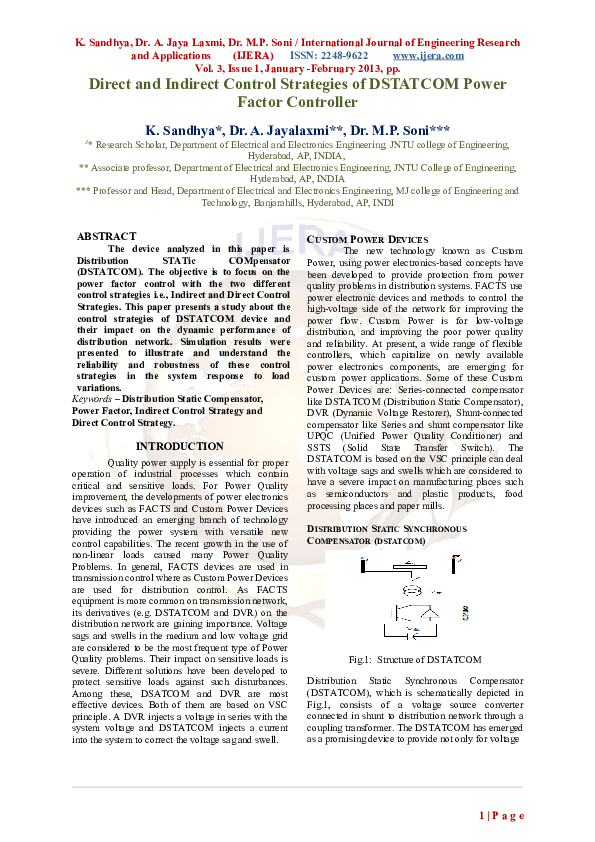 Doc Direct And Indirect Control Strategies Of Dstatcom Power Factor Controller