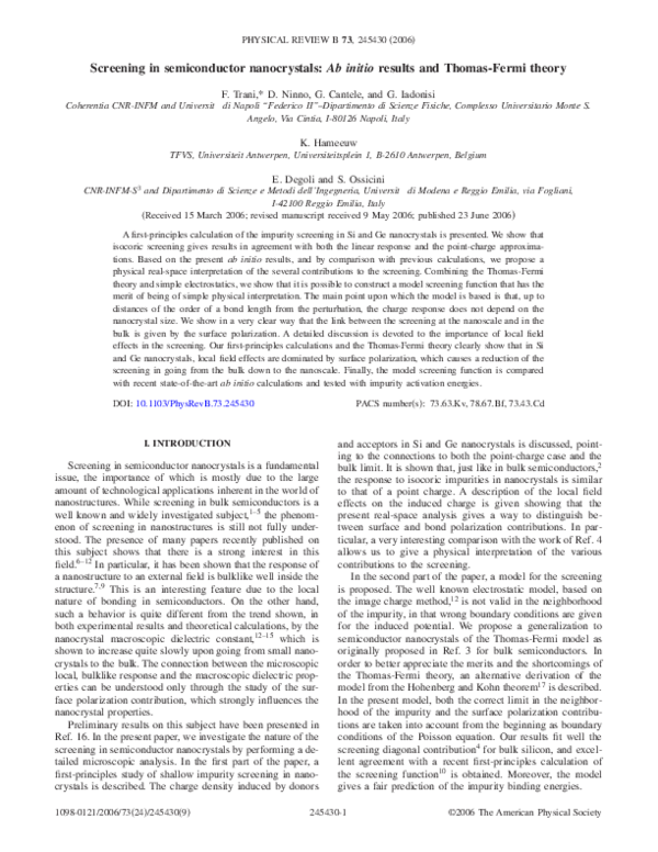 (PDF) Screening in semiconductor nanocrystals: Ab initio results and ...