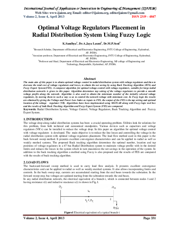 Pdf Optimal Voltage Regulators Placement In Radial Distribution System Using Fuzzy Logic