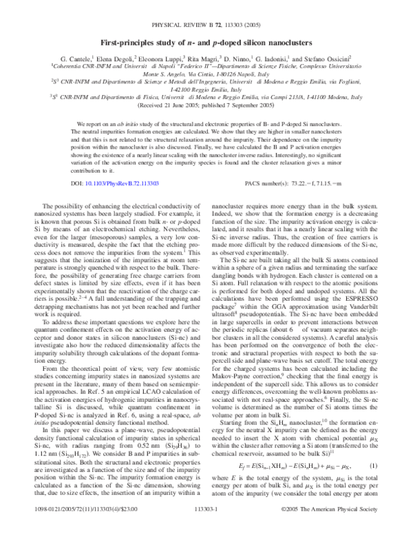 (PDF) First-principles study of n- and p-doped silicon nanoclusters