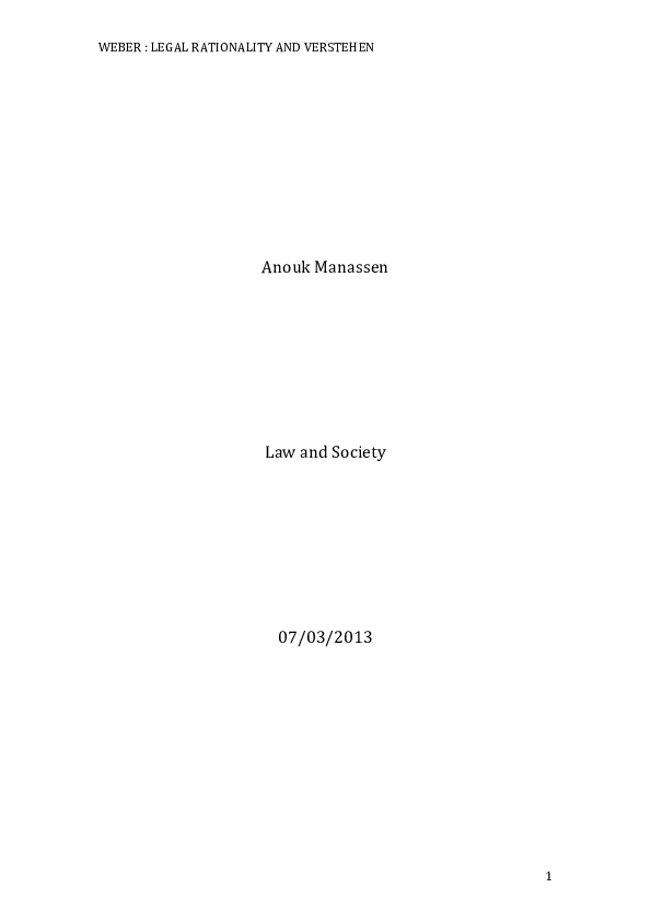 (PDF) WEBER : LEGAL RATIONALITY AND VERSTEHEN
