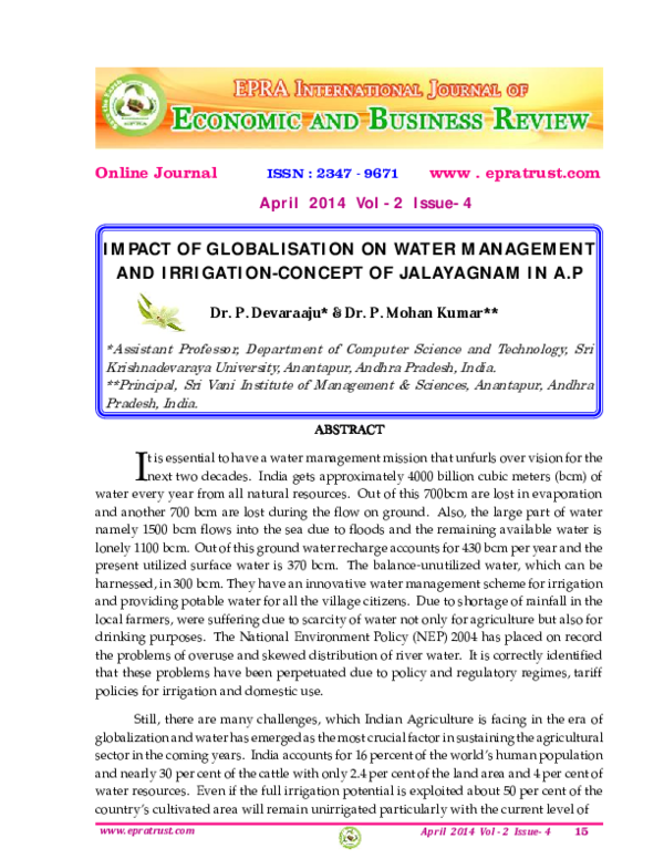 (PDF) IMPACT OF GLOBALISATION ON WATER MANAGEMENT AND IRRIGATION ...