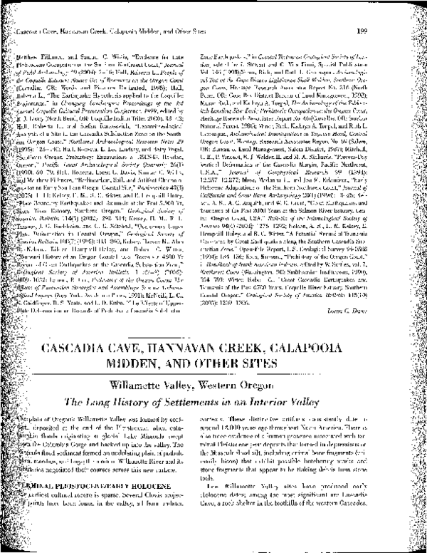 (PDF) Cascadia Cave, Hannavan Creek, Calapooia Midden, and Other Sites