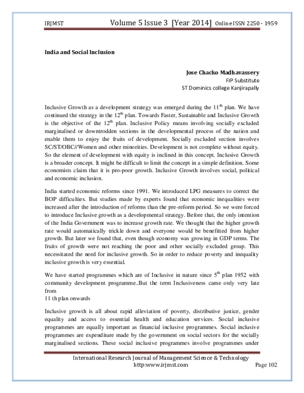 (PDF) India and Social Inclusion