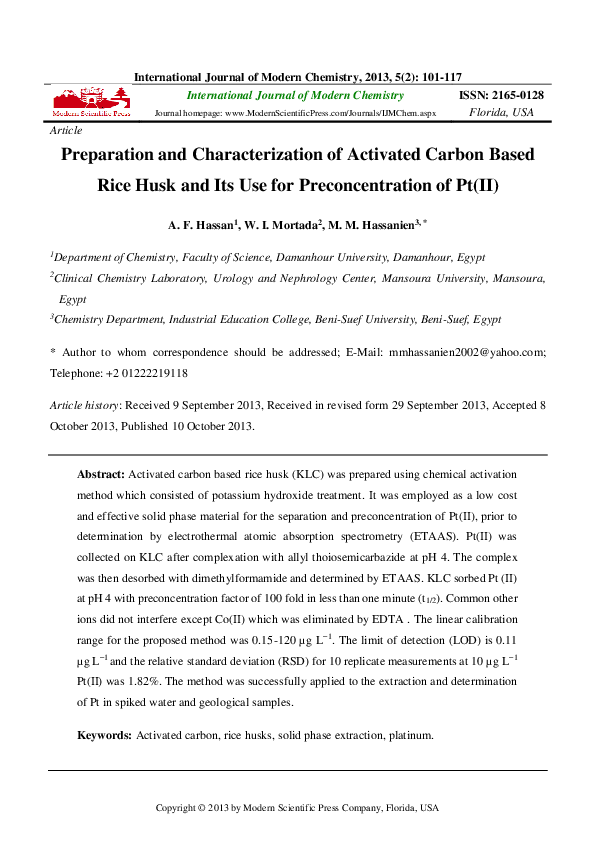 (PDF) Preparation and Characterization of Activated Carbon Based Rice Husk and Its Use for ...